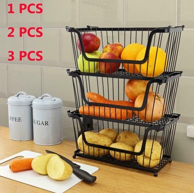 Metal Wire Vegetable Fruit Storage Basket Kitchen Stackable Rack with ...