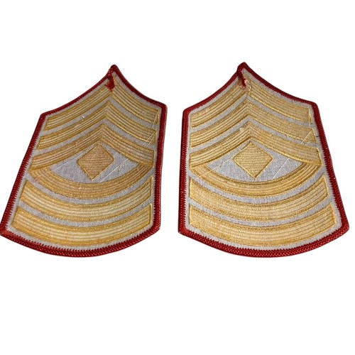 1 Set- USMC First Sergeant E-8 Gold on Red Embroidered Chevrons, Male ...