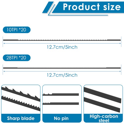 40Pcs Plain End Scroll Saw Blade Set 5inch High Carbon Steel Scroll Saw ...