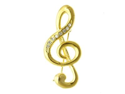 Music Clef Note Pin Brooch Gold Plated BIG Crystal Elegant Musician ...