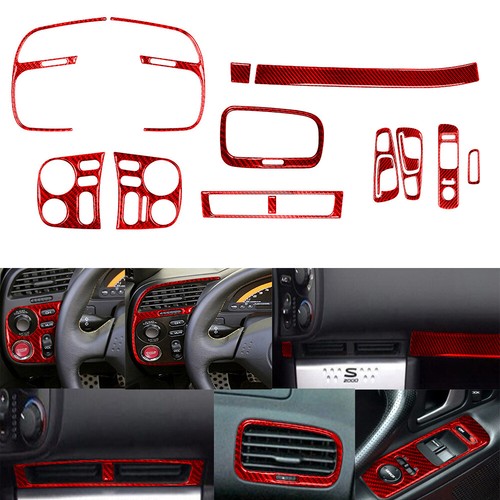 15Pcs Red Carbon Fiber Full Set Interior Dashboard Cover For Honda ...