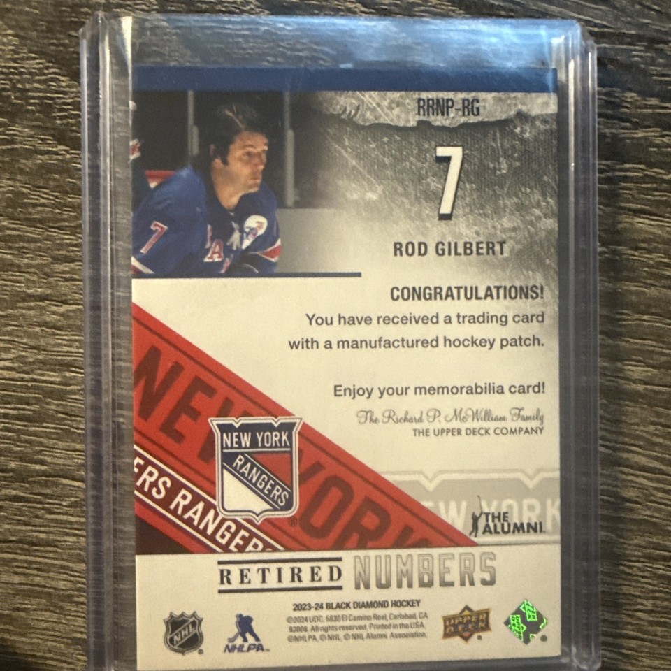 2023-24 Black Diamond Retired Numbers Rod Gilbert /99 New York Rangers ...