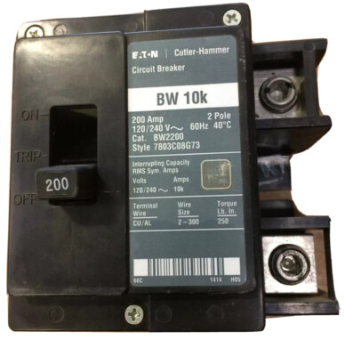 BW2200 Cutler Hammer 200A 120/240V 2P Circuit Breaker --SES | eBay