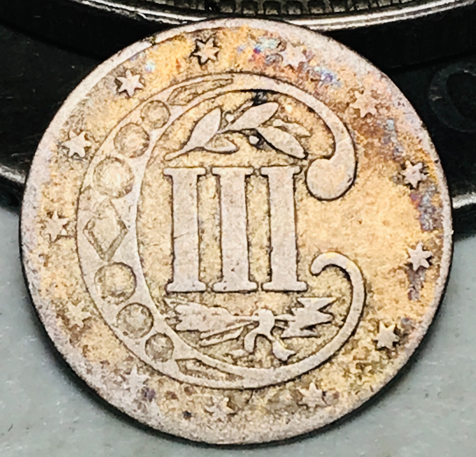 1855 Three Cent Silver Piece Trime 3cs Type 2 Ungraded Choice US Coin ...