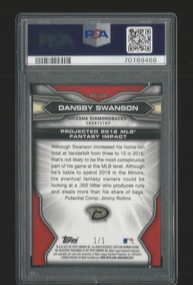 2015 Bowman Chrome Draft Dansby Swanson Diamondbacks Superfractor 1/1 ...