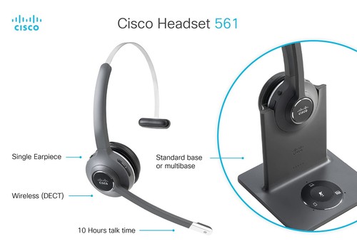 New Cisco CP-HS-WL-561-M-EU 561 Wireless Single Headset Multi Base ...