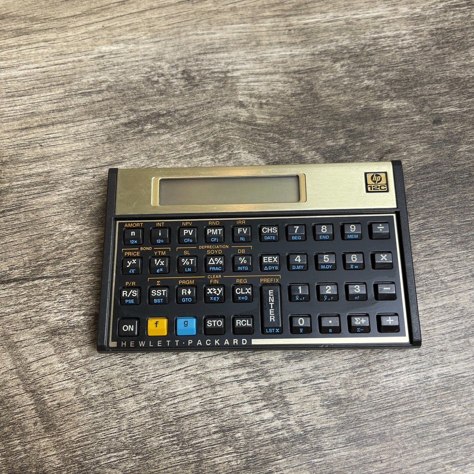 HP 12C Financial Calculator Black Gold-Plate 1-Line 2" LCD Screen 10 ...