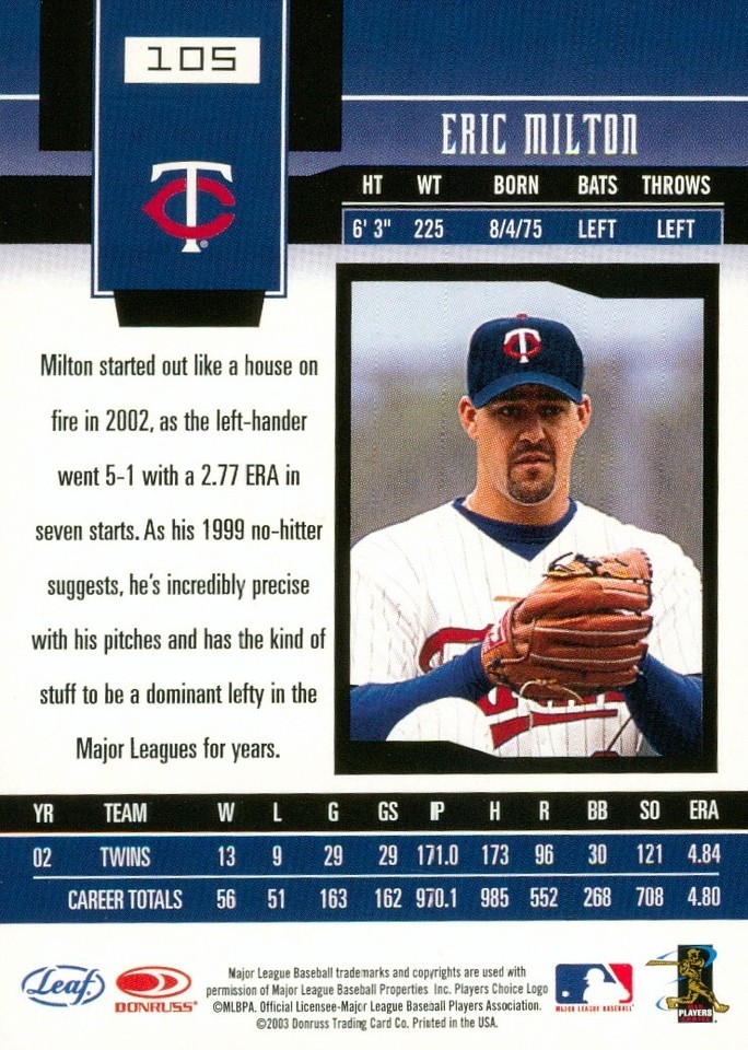 2003 Leaf Certified Materials Eric Milton 105 Twins | eBay