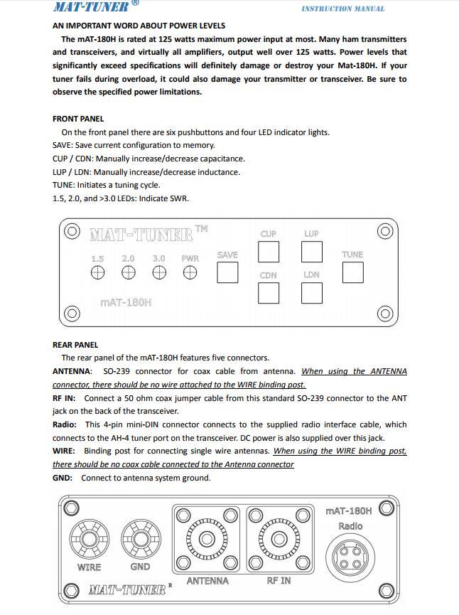 mAT-180H HF Auto-tuner 120W AUTO TUNER Automatic Antenna Ham Radio For ...