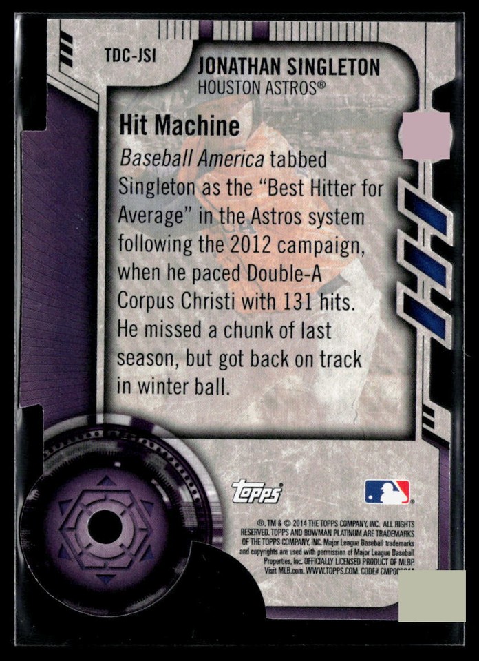 JONATHAN SINGLETON 2014 Bowman Platinum #TDC-JSI Toolsy Die Cuts | eBay