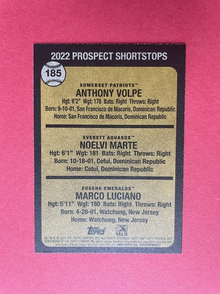 2022 Anthony Volpe Noelvi Marte RC ROokie Topps Heritage Minors ...