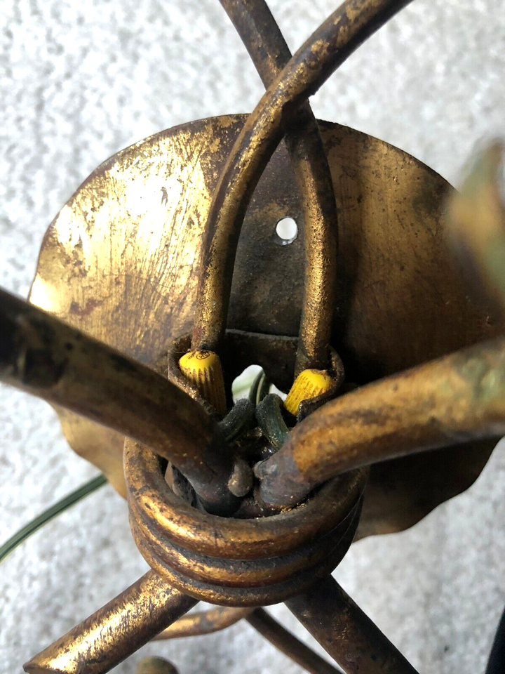 Vintage Gilt Gold Metal Double Light Fixture Sconce Globed Flowers ...