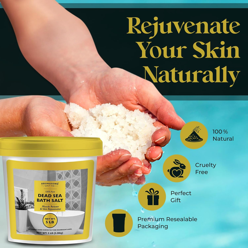 Aromasong Dead Sea Salts for Soaking - 5 Lb. Fine Grain Bath Salt Soak ...