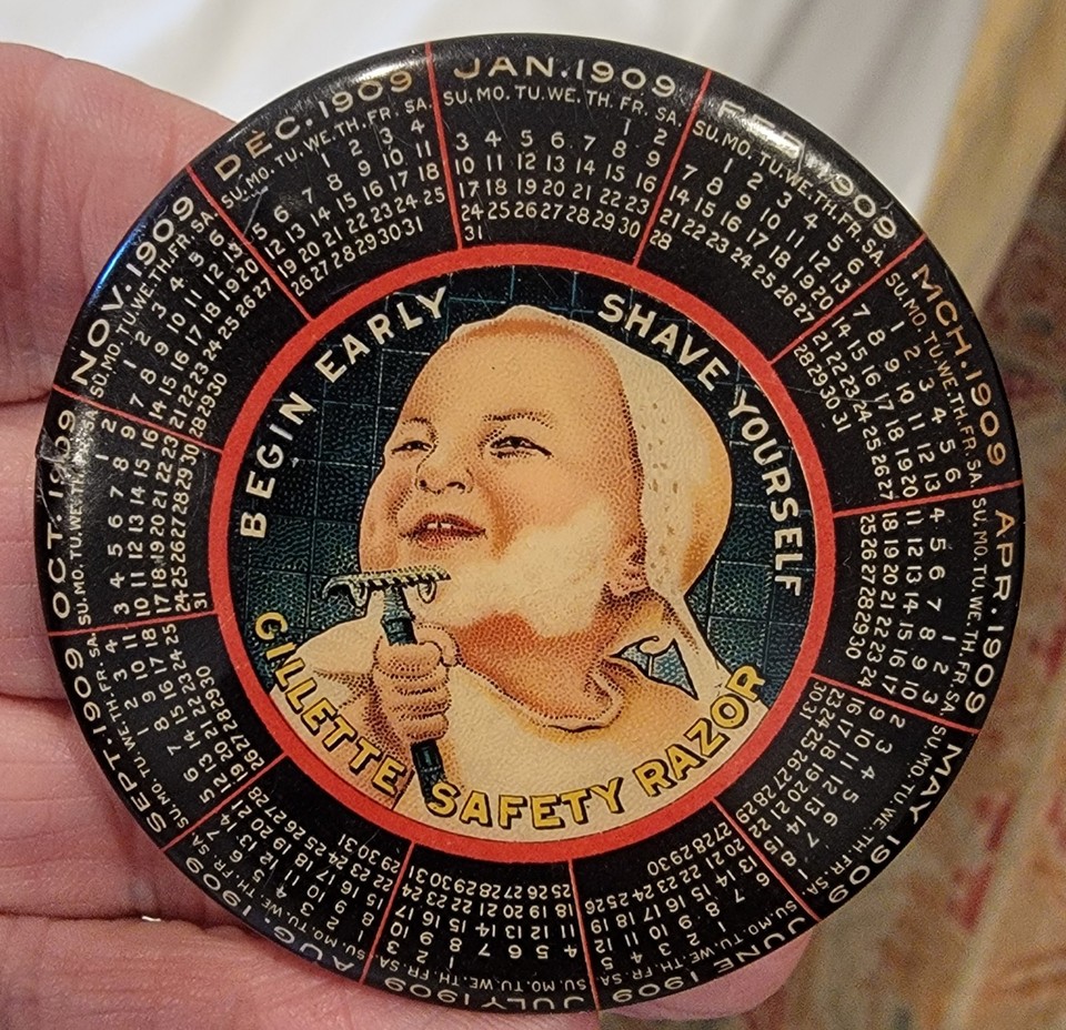 1909 GILLETTE SAFETY RAZOR Calendar Pocket Advertising Mirror | eBay