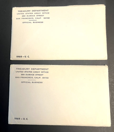 1968 & 1969 US Mint Uncirculated Coin Sets P & D w Mint Env ~ 2 Silver ...