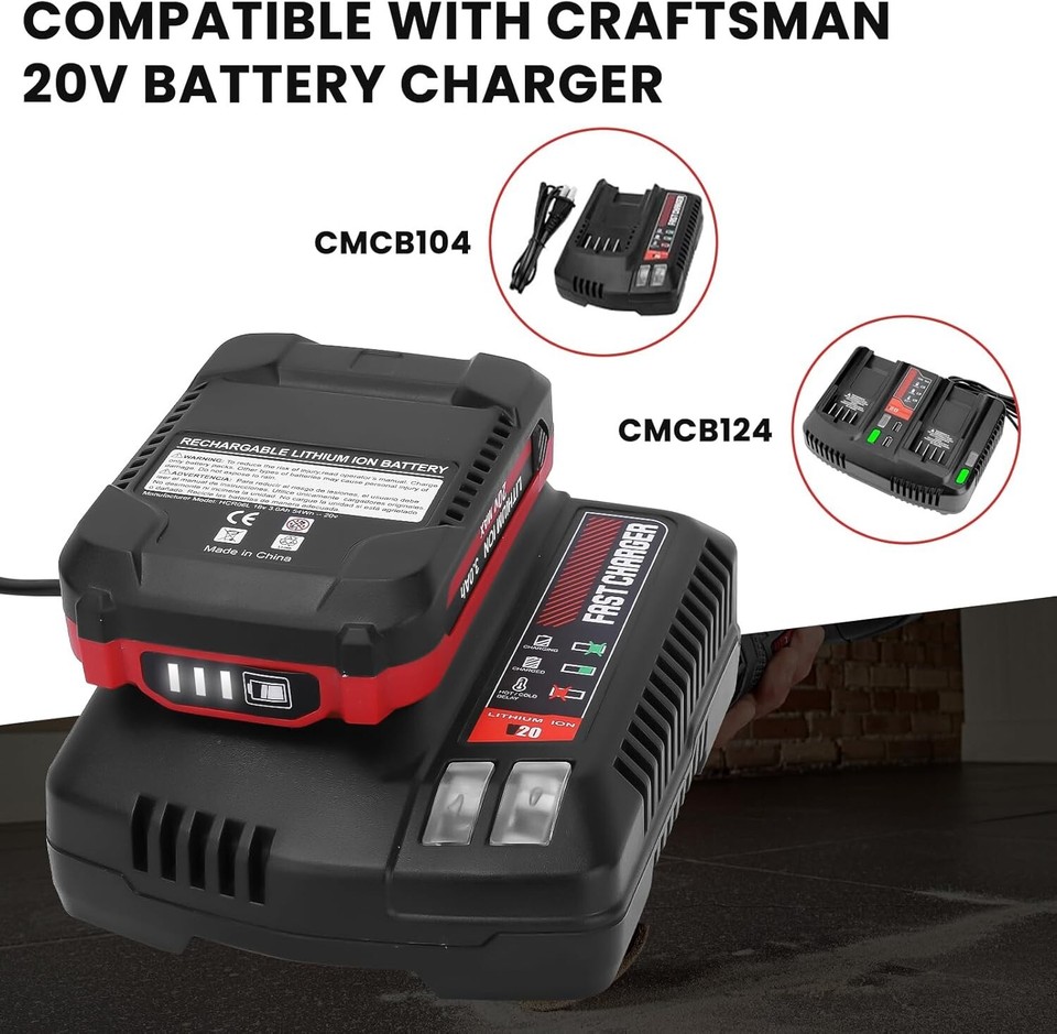 2PACK 20Volt For Craftsman V20 6.0Ah Li-ion Battery CMCB204 CMCB202 ...
