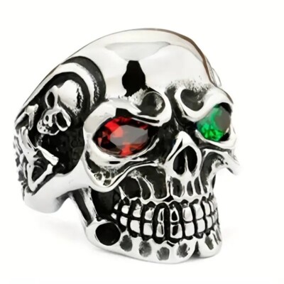 925 Sterling Silver New Fashion Biker Skull Wedding Engagement Ring ...