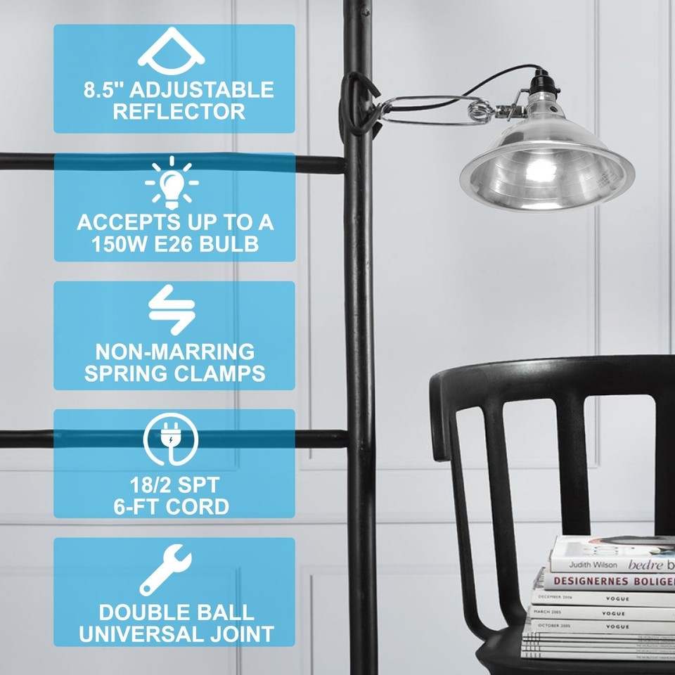 Simple Deluxe Clamp Lamp Light with 8.5" Aluminum Reflector up to 150W ...