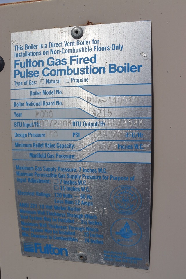 Fulton Pulse Combustion Boiler PHW-1400SM | eBay