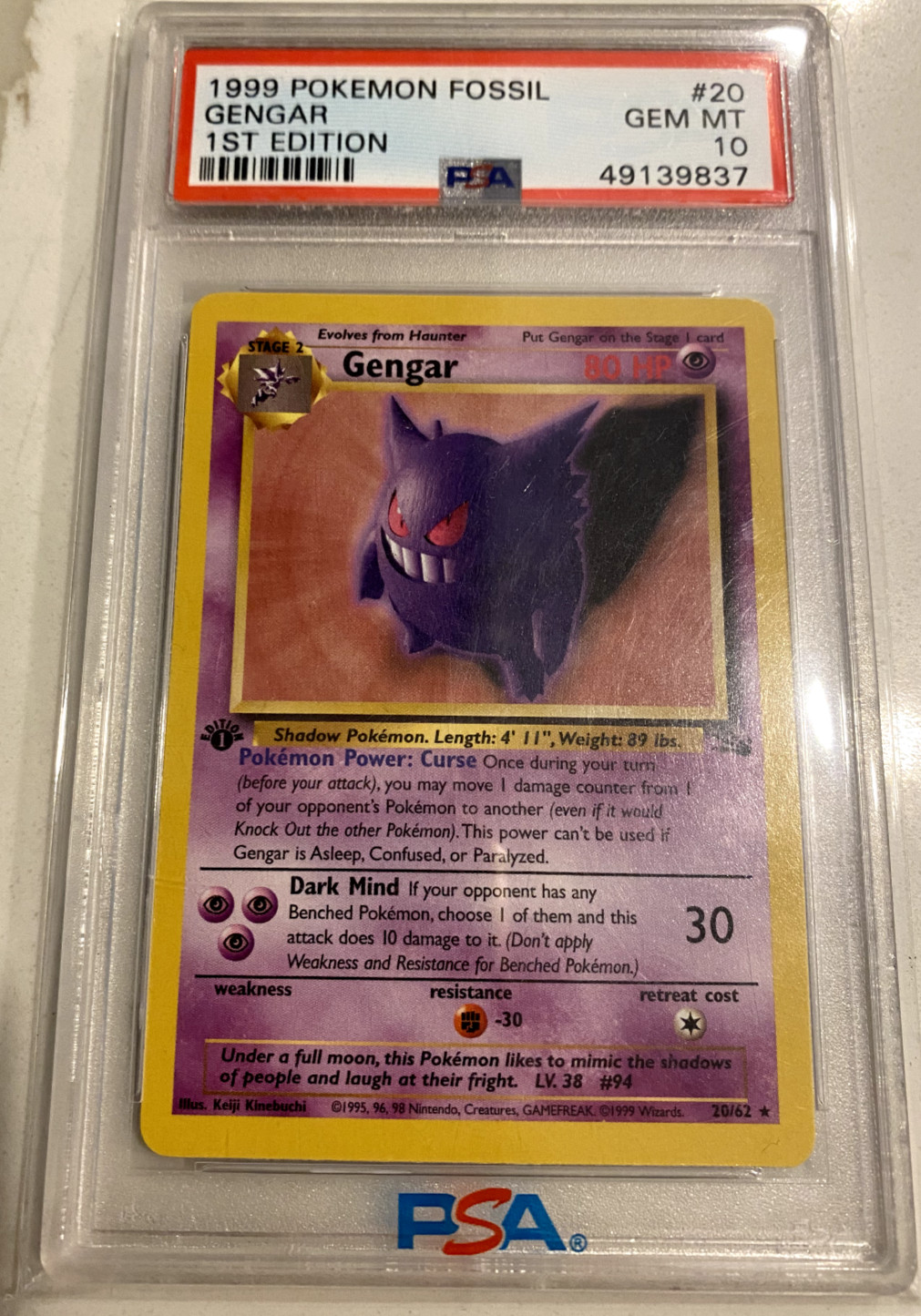 Gengar 1999 Fossil #20/62 1st Edition Price Guide - Sports Card Investor