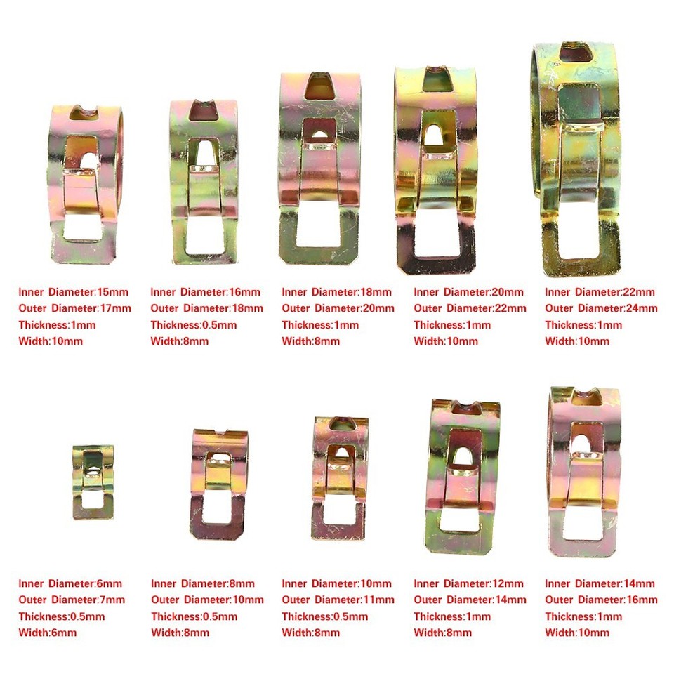 100Pcs 10 Sizes Autos Spring Clip Fuel Oil Water Hose Pipe Tube Clamp ...