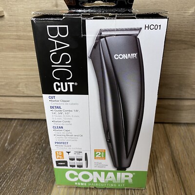CONAIR Basic Cut Black 10pc Set Home Haircutting Kit Grooming Clippers ...