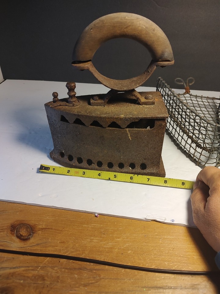 Antique Victorian Coal Clothes Iron With Rare Holding Cage . | eBay