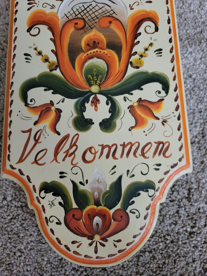 Norwegian Rosemaling Vintage Velkommen Welcome Wood Sign Plaque Art | eBay