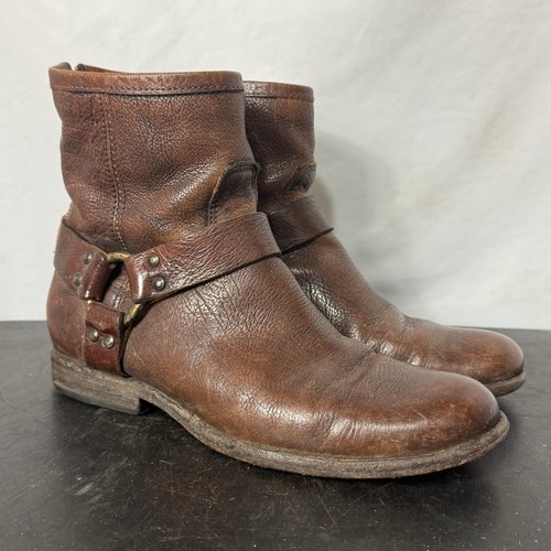 Vintage Frye Size 7.5 B Leather Harness Ankle Boots Brown Moto Biker | eBay