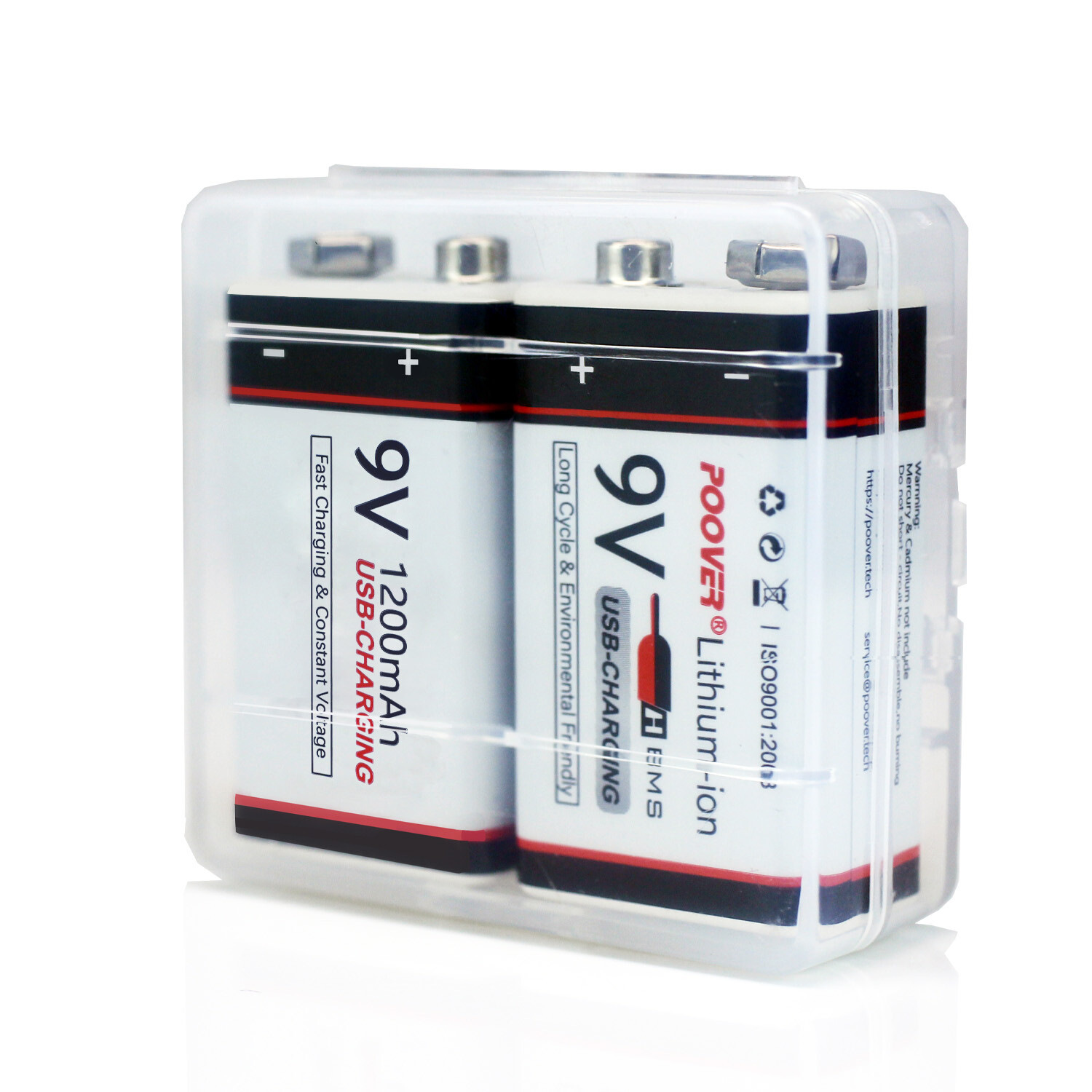 2*1000mAh 9v Battery USB Rechargeable Lithium 6f22 PP3 Block 9volt Li ...