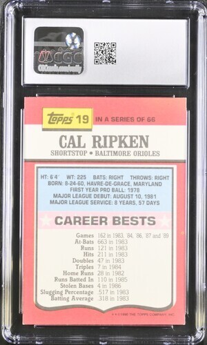 1990 Topps Cal Ripken Jr TV All-Stars #19 Baltimore Orioles CGC 7 NEAR ...