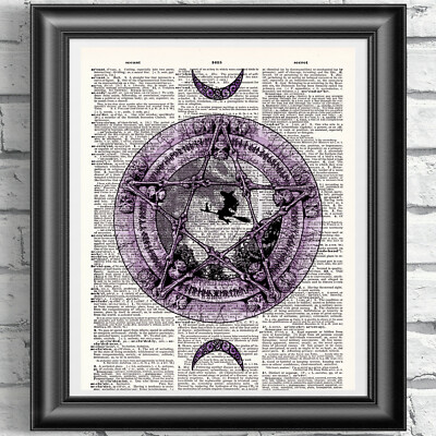 Flying Witch Art Print, WItchcraft Pentagram Wall Decor, Coven sign ...