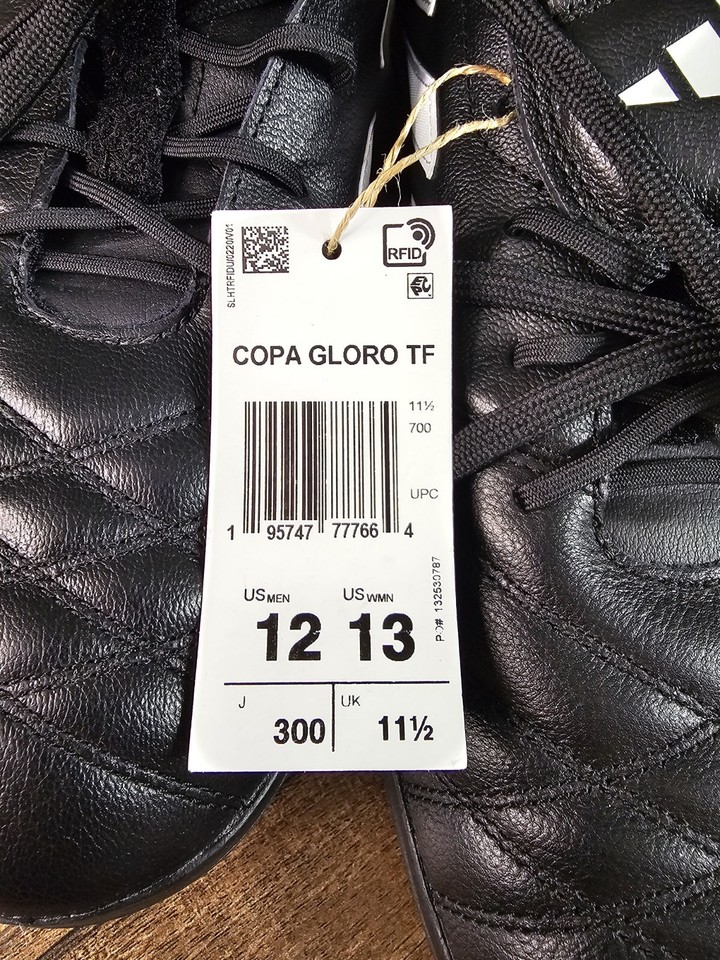 Adidas Copa Gloro TF Core Black/White Leather Turf Soccer Shoes- Mens ...