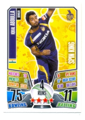 2013-2014 IPL - card 83 - Kolkata Knight Riders player - Iqbal Abdulla ...