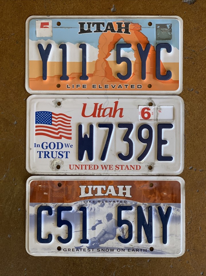 LOT OF 3 UTAH LICENSE PLATES DELICATE ARCH LIFE ELEVATED SKIER IN GOD ...
