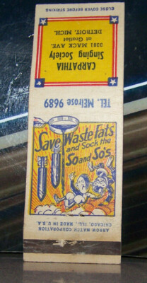 Vintage Matchbook Cover H4 WWII War Patriotic Detroit Michigan Hitler ...