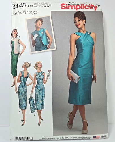 Simplicity 8448 Cocktail Party Dress+Vest 1950 VTG Pattern Misses sz 16 ...