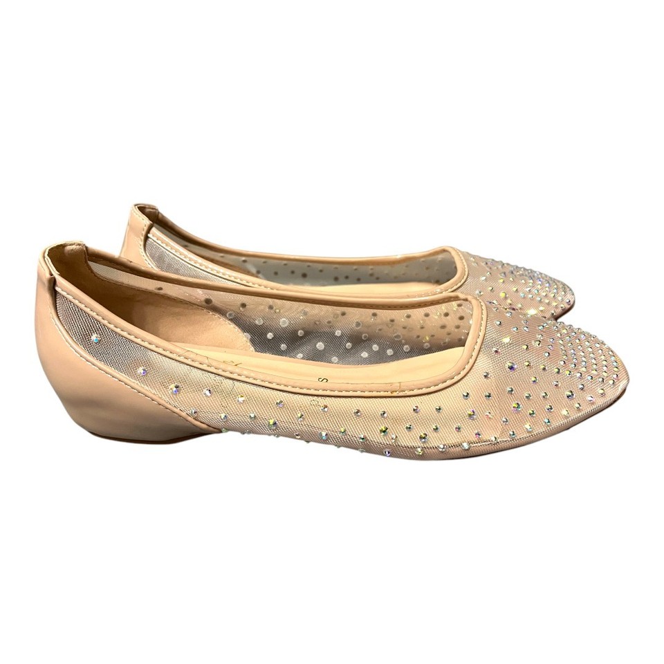 Beige Crystal Embellished Mesh Follis Strass Ballerina Flats | eBay