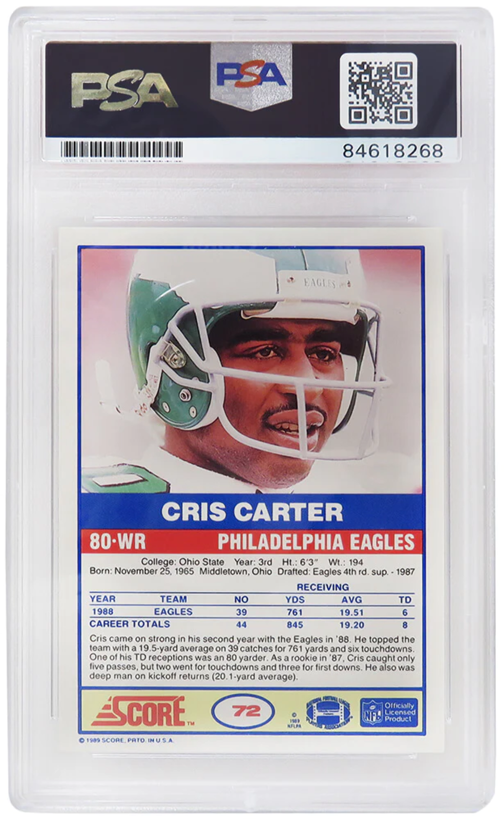 Cris Carter Signed Philadelphia Eagles 1989 Score Football Rookie Card ...