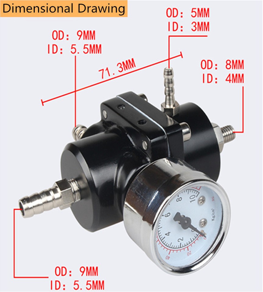 Fuel Line Pressure Regulator Line Feed For Carburetor With Gauge 0 ...