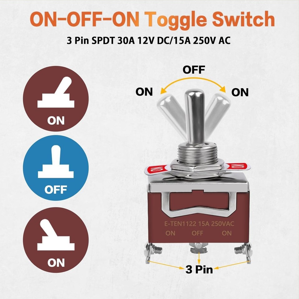 Toggle Switch 3 Pin Toggle Switch 12V DC 30A/250V AC 15A | eBay