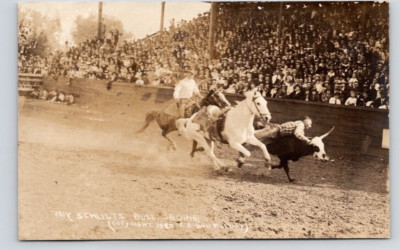 POSTCARD RODEO GUY SCHULTZ BULLDOGGING | eBay