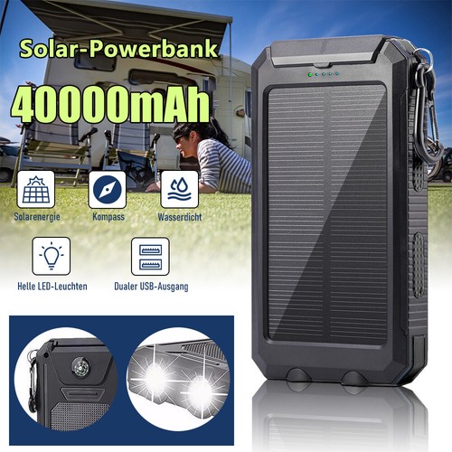 40000mAh Solar Power Bank Daul USB External Battery Charger for Phone ...