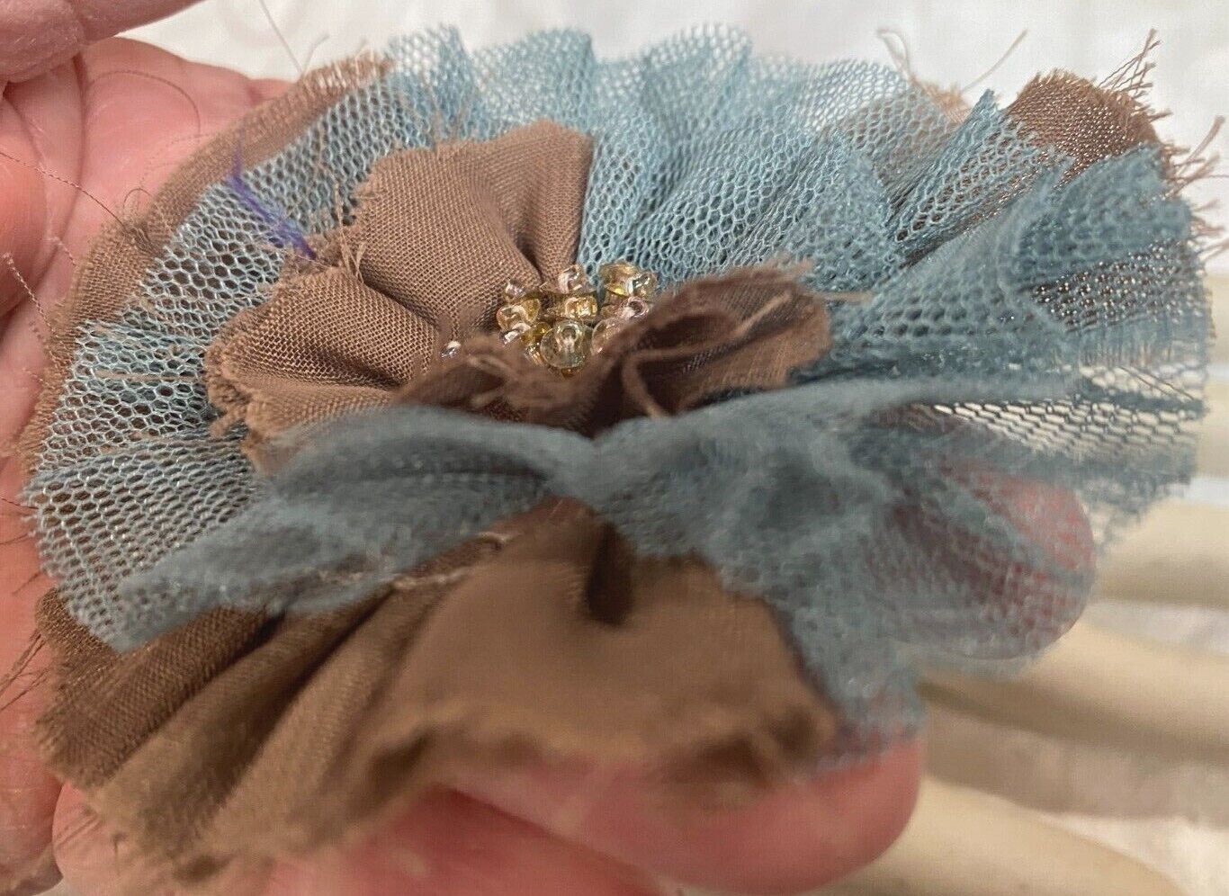 vintage applique boho flower layered netting beads hand sewn 3.5 ...