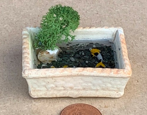 1:12 Scale 4cm x 5cm Terracotta Pond With 2 Koi Carp Fish Tumdee Dolls ...