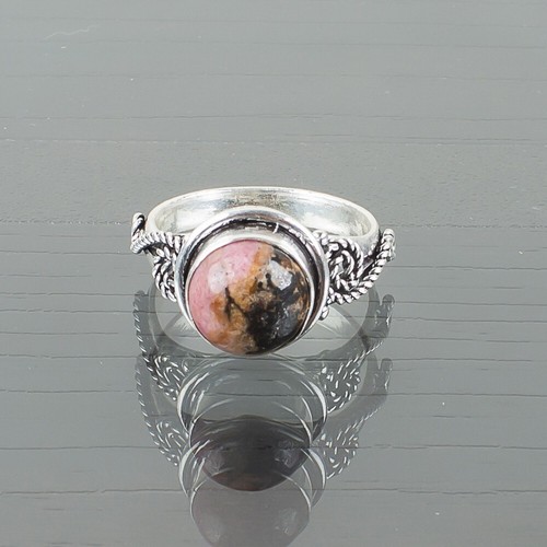 Rhodonite Gemstone Band Black Ring Size 925 Sterling Silver Jewelry | eBay