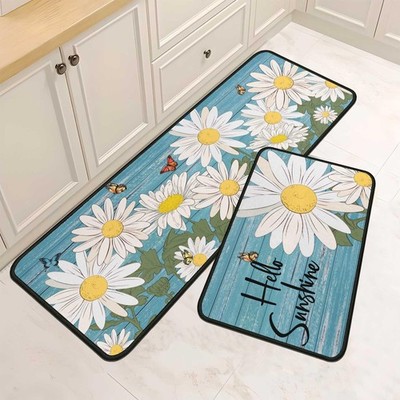 Daisy Kitchen Rugs and Mats Set of 2, Non Slip Backing Butterfly ...