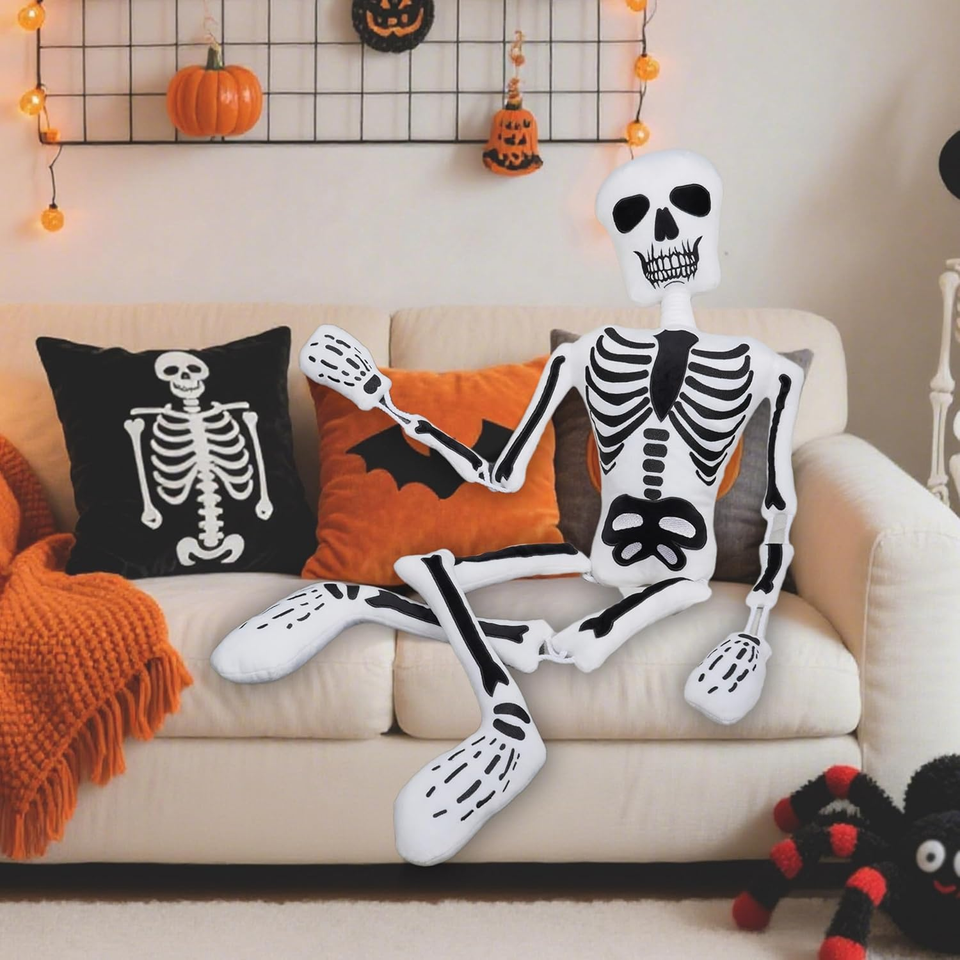 43 Inch Halloween Skeleton Throw Pillow, Skull Man Plush Life Size ...