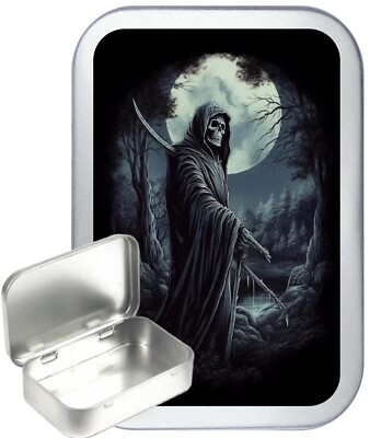 Grim Reaper Moon 50ml Silver Hinged Tin, Pill Box, Pocket Tin, Tobacco ...