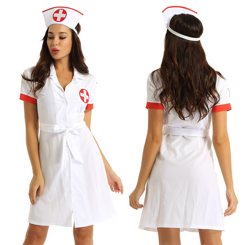 Women Adults Hospital Doctor Nurse Uniform Dress Coat Fancy Dress ...